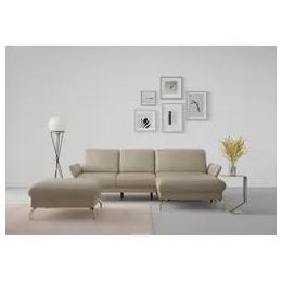 Sit & More Ecksofa SIT & MORE "Fashion L-Form" Sofas Gr. B/H/T: 253cm x 84cm x 165cm, Luxus-Microfaser mit Prägung, Recamiere rechts, mit Kopfteilverstellung-mit Vorziehsitz, motorisch-mit Metallfuesse Nickel satiniert, beige wahlweise mit Kopfteilverstellung, Vorziehsitz, motorisch, Nickelfüße