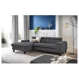 Ecksofa COTTA "Morven L-Form" Sofas Gr. B/H/T: 244cm x 72cm x 166cm, Flachgewebe, Recamiere links, ohne Bettfunktion-ohne Bettkasten-ohne Ladestation-mit Kopfteilverstellung, grau (schwarzgrau) Ecksofa Polstermöbel Sofas Inklusive Kopfteilverstellung, wahlweise mit Ladestation, Bettfunktion