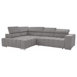 Ecksofa exxpo - SOFA FASHION "Elias, aktuelle Kreuzsteppung im Sitz, bequem, L-Form" Sofas Gr. B/H/T: 307cm x 94cm x 201cm, Struktur, Ottomane links, mit Bettfunktion, weiß (silber) mit Kopf- bzw. Rückenverstellung, wahlweise Bettfunktion