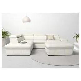 Ecksofa Home Affaire "Alberto L-Form" Sofas Gr. B/H/T: 272cm x 73cm x 226cm, NaturLEDER, Ottomane links, mit Bettfunktion, weiß (altweiß) mit Kopfteilverstellung, wahlweise Bettfunktion