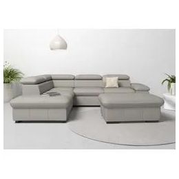 Ecksofa Home Affaire "Alberto L-Form" Sofas Gr. B/H/T: 272cm x 73cm x 226cm, NaturLEDER, Ottomane links, mit Bettfunktion, grau (hellgrau) mit Kopfteilverstellung, wahlweise Bettfunktion