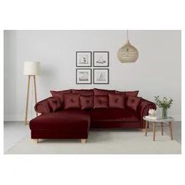 Ecksofa Home Affaire "Queenie" Sofas Gr. B/H/T: 276 cm x 92 cm x 190 cm, Samtvelours VELVET, Recamiere links, rot (bordeaux) Sitzkomfort, zeitloses Design, inkl. loser Rücken-und Zierkissen