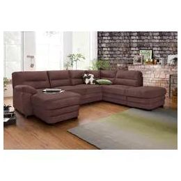 Wohnlandschaft COTTA "Royale U-Form" Sofas Gr. B/H/T: 316cm x 90cm x 93cm, Luxus-Microfaser, Ottomane rechts, ohne Bettfunktion, braun wahlweise mit Bettfunktion