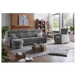 Ecksofa VILLA BECK "Varese L-Form" Sofas Gr. B/H/T: 256cm x 99cm x 83cm, Microfaser-Flock, Longchair links, mit Bettkasten, grau (7 anthrazit) Kopfteilverstellung, wahlweise mit Sitzvorzug, in Sitzhöhe 46 cm