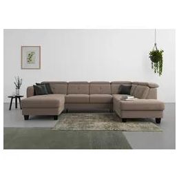 Sit & More Wohnlandschaft SIT & MORE "Belluci U-Form", grau (taupe), B:321cm H:85cm T:195cm, Sofas, Kopfteilverstellung und Federkern, wahlweise mit Bettfunktion