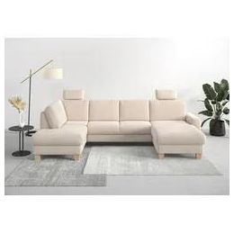 Wohnlandschaft Home Affaire "Summer U-Form" Sofas Gr. B/H/T: 314 cm x 91 cm x 170 cm, Breitcord, Recamiere rechts, ohne Bettfunktion-ohne Bettkasten-mit Federkern, beige (creme) mit oder ohne Bettfunktion und Bettkasten, Cord-Bezug