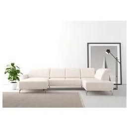 Sit & More Wohnlandschaft SIT & MORE "Bailando U-Form" Sofas Gr. B/H/T: 337cm x 84cm x 205cm, Luxus-Microfaser ALTARA NUBUCK, Ottomane rechts, mit Kopfteilverstellung, beige (creme) wahlweise mit Kopfteilverstellung und Vorziehsitz, motorisch