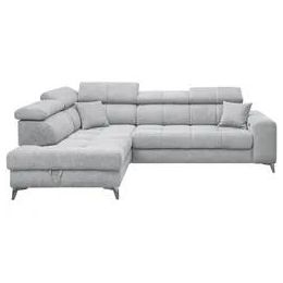 Ecksofa ED EXCITING DESIGN "Sydney L-Form" Sofas Gr. B/H/T: 282cm x 86cm x 198cm, Webstoff, Ottomane links, inkl. manueller Sitztiefenverstellung-inkl. Schlaffunktion-inkl. Bettkasten, grau (hellgrau) frei im Raum stellbar, mit Bettkasten, inkl. Kopfteilverstellung