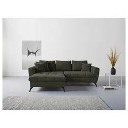 Ecksofa Inosign "Lörby L-Form" Sofas Gr. B/H/T: 246 cm x 90 cm x 170 cm, Struktur weich, Recamiere links, Struktur weich, grün auch mit Aqua clean-Bezug, feine Steppung im Sitzbereich, lose Kissen