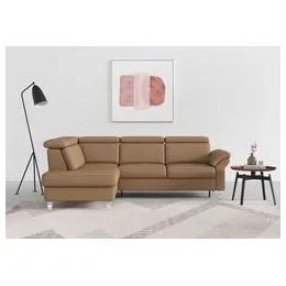 Sit & More Ecksofa SIT & MORE "Arngast L-Form" Sofas Gr. B/H/T: 245cm x 84cm x 194cm, NaturLEDER, Ottomane links, mit Bettfunktion-mit Bettkasten-Bett mit Leder bezogen, braun (cappucino) inklusive Kopfteilverstellung und Federkern