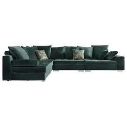 Ecksofa Inosign "Vale L-Form" Sofas Gr. B/H/T: 355cm x 88cm x 240cm, Samtvelours, mit Tisch, grün incl. Couchtisch, Steppung im Sitzbereich, Federkern