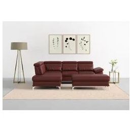 Sit & More Ecksofa SIT & MORE "Cabrio L-Form, mit Sitztiefenverstellung, Arm- und Kopfteilverstellung" Sofas Gr. B/H/T: 274cm x 87cm x 230cm, NaturLEDER, Ottomane links, ohne Bettfunktion-ohne Bettkasten, rot (merlot) 3 Nierenkissen, Federkern, optional Bettfunktion und Stauraum