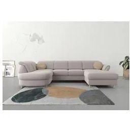 Sit & More Wohnlandschaft SIT&MORE "Apulia U-Form" Sofas Gr. B/H/T: 304 cm x 78 cm x 192 cm, Samtoptik, Ottomane links, ohne Bettfunktion-ohne Bettkasten-mit Armteilverstellung-mit Kopfteilverstellung, beige (sand) wahlweise Bettfunktion, Bettkasten und Kopf- Armteilverstellung