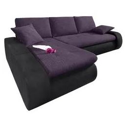 Ecksofa Trendmanufaktur "Indie, L-Form" Sofas Gr. B/H/T: 269cm x 86cm x 169cm, Microfaser PRIMABELLE-Struktur, Recamiere links, mit Bettfunktion-XXL, lila (schwarz/lila/grau) wahlweise XL oder XXL