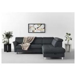 Sit & More Ecksofa SIT & MORE "Marano L-Form" Sofas Gr. B/T: 252cm x 216cm, Soft clean, Ottomane rechts, mit Bettfunktion-mit Stauraum-inklusive Kopfteilverstellung-Fußfarbe: Nickel satiniert, grau (dunkelgrau) inklusive Kopfteilverstellung, wahlweise mit Bettfunktion, Bettkasten