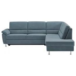 Ecksofa CALIZZA INTERIORS "Onyx L-Form" Sofas Gr. B/H/T: 257 cm x 90 cm x 196 cm, Microfaser, Ottomane rechts, mit Bettfunktion und Bettkasten, blau (16 steel) Ottomane links oder rechts, wahlweise mit Bettfunktion, Breite 257 cm