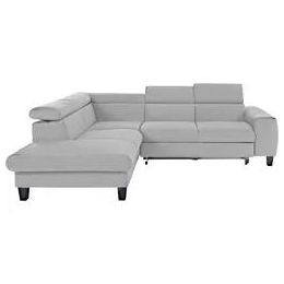 Ecksofa COTTA "Morven L-Form" Sofas Gr. B/H/T: 249cm x 75cm x 207cm, Flachgewebe, Ottomane links, ohne Bettfunktion-ohne Bettkasten-mit Ladestation-mit Kopfteilverstellung, grau (light grey) Kopfteilverstellung, wahlweise mit Bettfunktion und Bettkasten