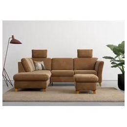 Ecksofa Home Affaire "Trelleborg L-Form" Sofas Gr. B/H/T: 252 cm x 86 cm x 213 cm, Breitcord, Ottomane links, mit Bettfunktion-mit Stauraum, braun (latte) wahlweise mit Bettfunktion und Bettkasten, inkl. Federkern-Polsterung