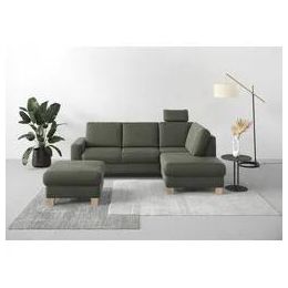 Ecksofa Home Affaire "Summer L-Form" Sofas Gr. B/H/T: 236 cm x 91 cm x 170 cm, Feincord, Ottomane rechts, ohne Bettfunktion-ohne Bettkasten-mit Federkern, grün (olive) mit Ottomane, wahlweise Bettfunktion und Bettkasten, Cord-Bezug