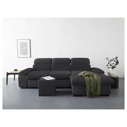 Ecksofa COTTA "Lola L-Form" Sofas Gr. B/H/T: 250cm x 73cm x 165cm, Struktur, Recamiere rechts, Mit Bettfunktion-Mit Bettkasten-Ohne Armteilverstellung, schwarz mit Hocker & Kopfteilfunktion, wahlw. Bett- und Armteilfunktion