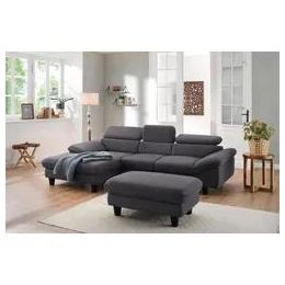 Ecksofa Home Affaire "Pilot L-Form" Sofas Gr. B/H/T: 268cm x 73cm x 108cm, Microfaser, Recamiere links, mit Kopfteilverstellung-ohne Bettfunktion-ohne Bettkasten, grau (anthrazit) wahlweise mit Bettfunktion und Bettkasten