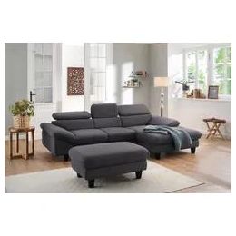 Ecksofa Home Affaire "Pilot L-Form" Sofas Gr. B/H/T: 268cm x 73cm x 108cm, Microfaser, Recamiere rechts, mit Kopfteilverstellung-mit Bettkasten-mit Bettfunktion, grau (anthrazit) wahlweise mit Bettfunktion und Bettkasten