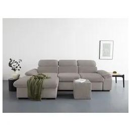 Ecksofa COTTA "Lola L-Form" Sofas Gr. B/H/T: 250cm x 73cm x 165cm, Struktur, Recamiere links, Mit Bettfunktion-Mit Bettkasten-Ohne Armteilverstellung, grau (elephant) mit Hocker & Kopfteilfunktion, wahlw. Bett- und Armteilfunktion