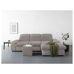 Ecksofa COTTA "Lola L-Form" Sofas Gr. B/H/T: 250cm x 73cm x 165cm, Struktur, Recamiere rechts, Ohne Bettfunktion-Ohne Bettkasten-Ohne Armteilverstellung, grau (elephant) mit Hocker & Kopfteilfunktion, wahlw. Bett- und Armteilfunktion