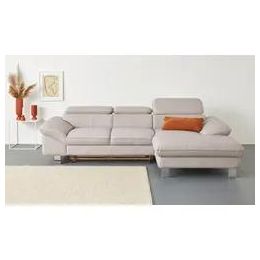 Ecksofa COTTA "Driver L-Form" Sofas Gr. B/H/T: 268cm x 73cm x 169cm, Leder BEEFY, Recamiere rechts, mit Kopfteilverstellung-mit Bettfunktion und Bettkasten, grau (argent) inkl. Kopfteilverstellung, wahlweise mit Bettfunktion