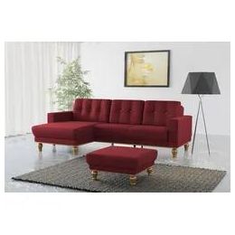 Sit & More Ecksofa SIT&MORE "Orient 5 V L-Form" Sofas Gr. B/H/T: 279 cm x 90 cm x 167 cm, Samtoptik, Recamiere links, ohne Bettfunktion-ohne Bettkasten, rot mit Strass-Stein, wahlweise Bettfunktion und Bettkasten