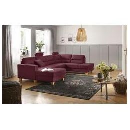 Wohnlandschaft Home Affaire "Navan, U-Form" Sofas Gr. B/H: 313cm x 100cm, Struktur, Recamiere links, mit Bettfunktion-mit Kopfstützen, rot Wohnlandschaft Sofas wahlweise mit Bettfunktion und Kopfstütze