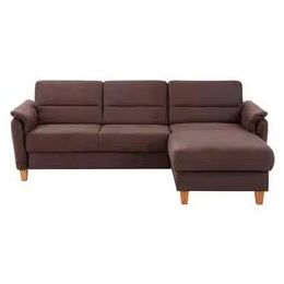 Ecksofa Home Affaire "Palmera L-Form" Sofas Gr. B/H/T: 244 cm x 89 cm x 163 cm, Luxus-Microfaser, Recamiere rechts, ohne Bettfunktion-ohne Bettkasten, braun (mokka) Federkern, wahlweise mit Bettfunktion und mitohne Bettkasten