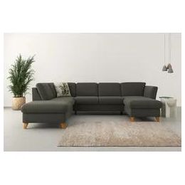 Wohnlandschaft Home Affaire "Trelleborg U-Form" Sofas Gr. B/H/T: 307 cm x 86 cm x 213 cm, Struktur fein, Ottomane links, mit Bettfunktion-mit Stauraum, grau (anthrazit) Federkern-Polsterung, wahlweise mit Bettfunktion und Stauraum