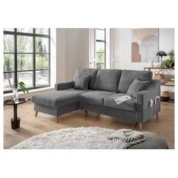 Ecksofa Inosign "Valentina L-Form" Sofas Gr. B/H/T: 228cm x 94cm x 150cm, Cord, Recamiere links-Bettfunktion rechts, grau 2 Zierkissen, mit Seitentasche, ausziehbarer Liegefläche, Bettkasten