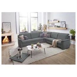 Ecksofa VILLA BECK "Garda L-Form" Sofas Gr. B/H/T: 277cm x 90cm x 91cm, Microfaser-Flock, langer Schenkel rechts, mit Kopfteilverstellung, grau (7 anthrazit) inklusive Kopfteilverstellung, Stellmaß 309x277 cm