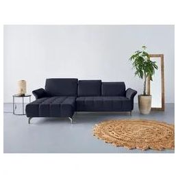 Ecksofa Inosign "Fresh L-Form" Sofas Gr. B/H/T: 281 cm x 79 cm x 185 cm, Samtoptik, mega-Recamiere links, mit Armteilverstellung-mit Kopfteilverstellung, blau (navy) Federkern, wahlweise Kopfteilverstellung und motorischer Vorziehsitz