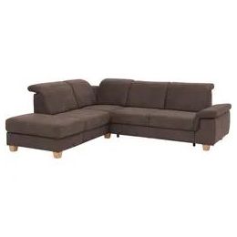 Ecksofa Home Affaire "Dalia L-Form" Sofas Gr. B/H/T: 256cm x 83cm x 221cm, Luxus-Microfaser Florence, Ottomane links, ohne Bettfunktion-ohne Bettkasten-ohne Kopfteilverstellung, braun (nuss) mit Federkernpolsterung, wahlweise Bettfunktion, Bettkasten