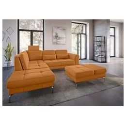 Sit & More Ecksofa SIT & MORE "Bendigo L-Form" Sofas Gr. B/H/T: 258cm x 87cm x 226cm, NaturLEDER, Ottomane links, mit satiniertem Nickelfuß, gelb (curry) inklusive Sitztiefenverstellung, Bodenfreiheit 15 cm, in 2 Fußfarben