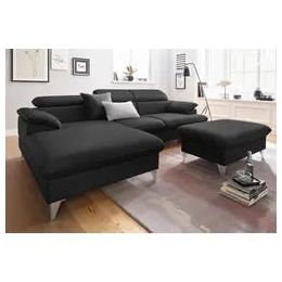 Ecksofa COTTA "Caluso L-Form" Sofas Gr. B/H/T: 254cm x 74cm x 167cm, Kunstleder SOFTLUX, Recamiere links, ohne Bettfunktion-ohne Bettkasten-mit Kopfteilverstellung, schwarz inklusive Kopfteilverstellung, wahlweise mit Bettfunktion