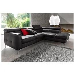 Ecksofa COTTA "Sammy L-Form" Sofas Gr. B/H/T: 239cm x 74cm x 207cm, NaturLEDER, Ottomane rechts, mit Bettfunktion-mit Kopfteilverstellung, schwarz inklusive Kopfstützen-Höhenverstellung, wahlweise mit Bettfunktion