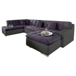 Wohnlandschaft Trendmanufaktur "Rave, aufwendige Sitz und Rückenpolsterung, bequem, U-Form" Sofas Gr. B/H/T: 323cm x 77cm x 90cm, Luxus-Microfaser ALCAZAR-Struktur, Recamiere rechts, mit Bettfunktion, lila (anthrazit, lila) wahlweise mit Bettfunktion