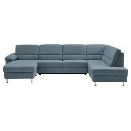 Wohnlandschaft CALIZZA INTERIORS "Onyx U-Form" Sofas Gr. B/H/T: 335cm x 90cm x 196cm, Microfaser, Recamiere links, mit Bettfunktion und Bettkasten, blau (16 steel) wahlweise mit Bettfunktion und Bettkasten