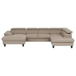 Wohnlandschaft Home Affaire "Pilot U-Form" Sofas Gr. B/T: 331cm x 108cm, Feinstruktur, Ottomane rechts-Recamiere links, Mit Kopfteilverstellung-ohne Bettfunktion-ohne Bettkasten, beige (sand) mit Kopfteilverstellung, wahlweise Bettfunktion und Bettkasten