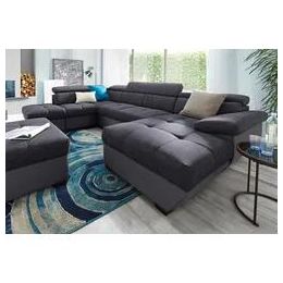 Wohnlandschaft COTTA "Speedway U-Form" Sofas Gr. B/H/T: 332cm x 79cm x 102cm, Kunstleder SOFTLUX-Struktur, Recamiere rechts, ohne Bettfunktion-ohne Bettkasten-mit Kopfteilverstellung, schwarz (schwarz, schwarz) wahlweise mit Bettfunktion und Bettkasten