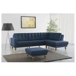 Sit & More Ecksofa SIT & MORE "Orient 5 V L-Form" Sofas Gr. B/H/T: 298cm x 90cm x 198cm, Samtoptik, Ottomane rechts, ohne Bettfunktion-ohne Bettkasten, blau mit Strass-Stein, wahlweise Bettfunktion und Bettkasten