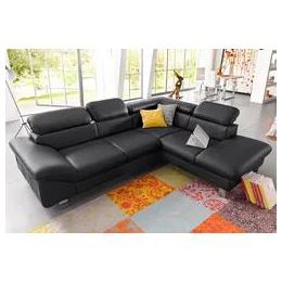 Ecksofa COTTA "Driver L-Form" Sofas Gr. B/H/T: 268cm x 73cm x 214cm, NaturLEDER, Ottomane rechts, mit Kopfteilverstellung-ohne Bettfunktion und Bettkasten, schwarz mit Kopfteilverstellung, wahlweise Bettfunktion