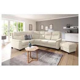 Ecksofa Home Affaire "Boccaccio L-Form", beige (creme), B:265cm H:104cm T:215cm, Struktur weich (90% Polyester / 10% Polyamid), Luxus-Microfaser (100% Polyester), Luxus-Microfaser Vintageoptik(100% Polyester), Sofas, mit Federkern, incl. Kopfteilverstellung, wahlweise Bettfunktion