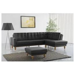 Sit & More Ecksofa SIT & MORE "Orient 5 V L-Form" Sofas Gr. B/H/T: 298cm x 90cm x 198cm, Samtoptik, Ottomane rechts, ohne Bettfunktion-ohne Bettkasten, schwarz mit Strass-Stein, wahlweise Bettfunktion und Bettkasten