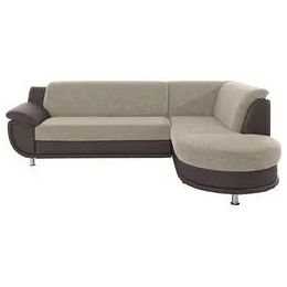 Ecksofa Trendmanufaktur "Rondo 3, L-Form" Sofas Gr. B/H/T: 265cm x 85cm x 190cm, Kunstleder SOFTLUX-Struktur, Ottomane rechts, ohne Federkern, ohne Bettfunktion, braun (braun, sand, beige) mit Ottomane und Federkern, wahlweise Bettfunktion