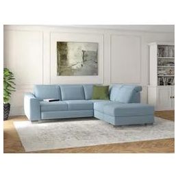 Sit & More Ecksofa SIT & MORE "Dundee L-Form" Sofas Gr. B/H/T: 263cm x 86cm x 219cm, Struktur weich, Ottomane rechts, ohne Kopfteilverstellung-ohne Bettfunktion-ohne Stauraum, blau (hellblau) mit Federkern und Edelstahlfüßen, wahlweise Kopfteilverstellung